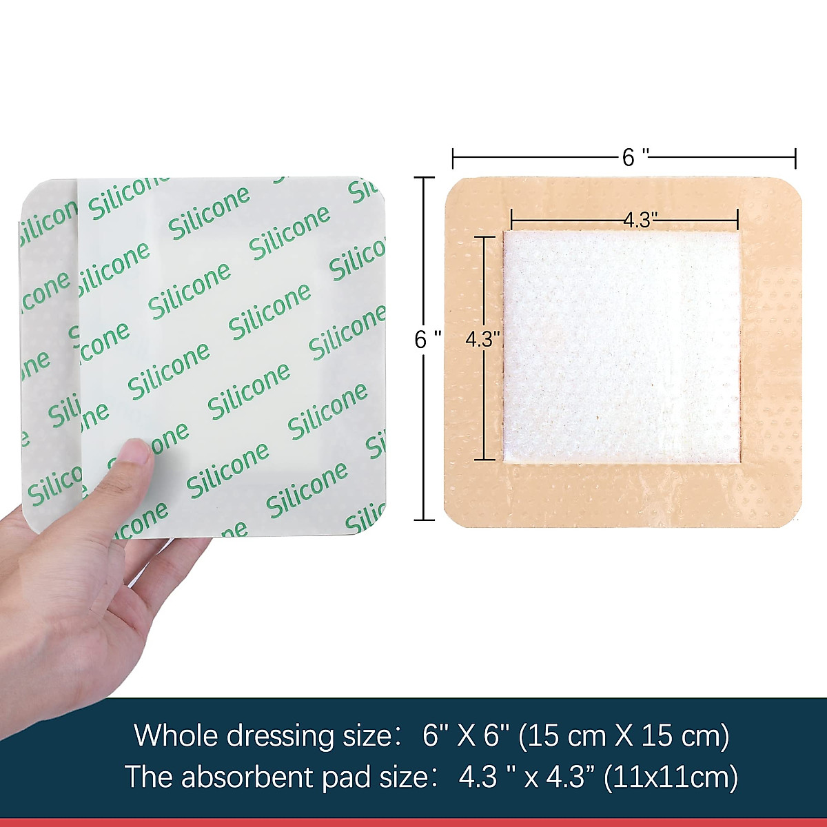 LotFancy Silicone Foam Dressing, 6"x 6" (4.3" x 4.3" Pad), 10 Count, Wound Dressing with Border, Bed Sores, Pressure Ulcers Healing Bandage Pad, Highly Absorbent, Waterproof