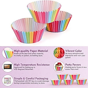 TRUSBER Cupcake Liners, 100 pieces Rainbow Baking Cups Paper Muffin Wrappers Nonstick Muffin Molds Baking Cup Holders for Wedding, Birthday, Baby Shower or Holiday Party