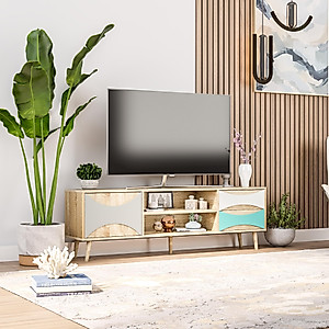 TV Stands for Living Room - 59” Brown Oak TV Stand for Bedroom - Media Entertainment Center - Media Cabinet TV Stand with Storage - Modern TV Stand for 60 Inch TV with Doors & Shelves