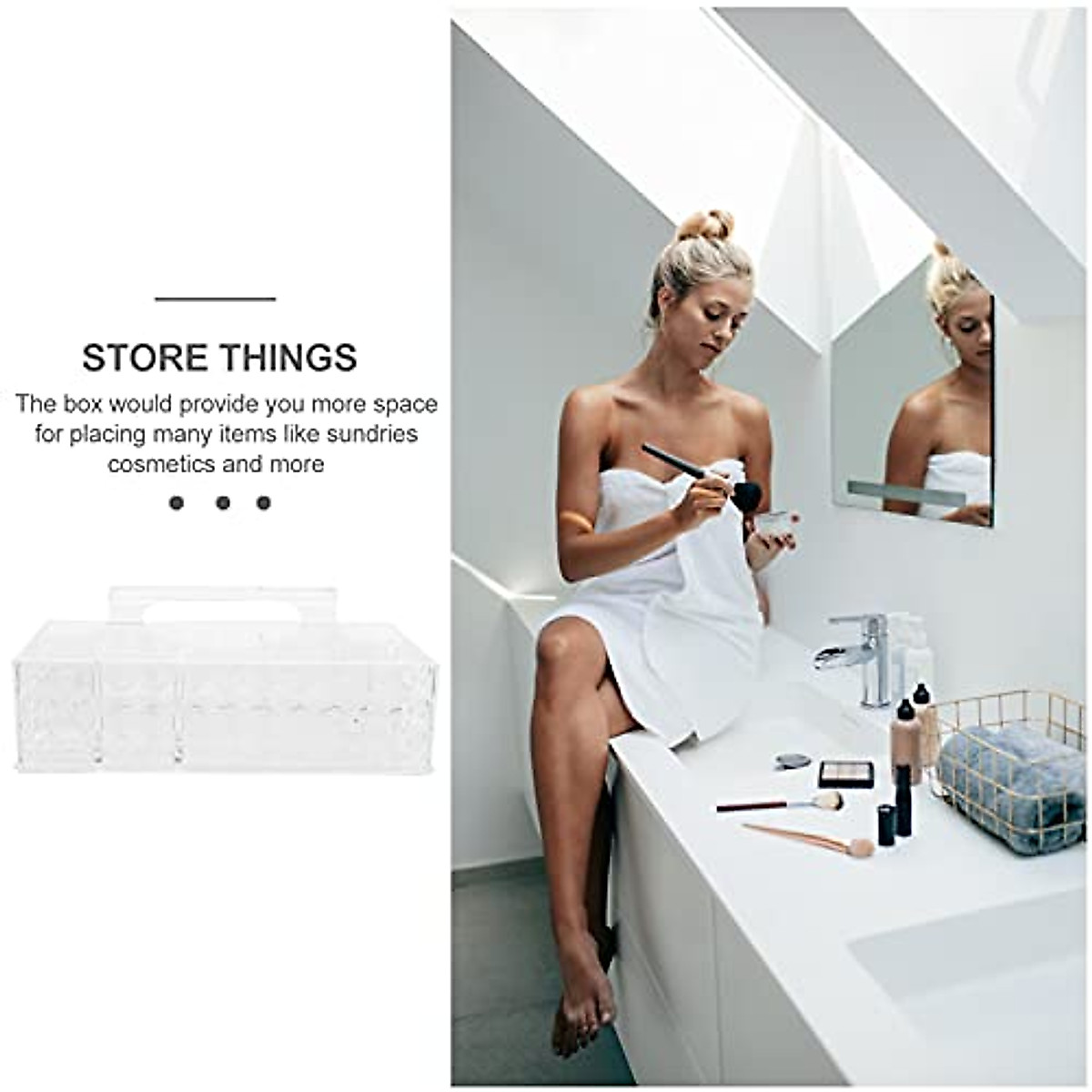 Lurrose Makeup Storage Organizer Caddy Divided Basket Bin with Handle Plastic Portable Cosmetic Caddy Tote Sundries Basket for Kitchen Bathroom and Cabinet Organizing