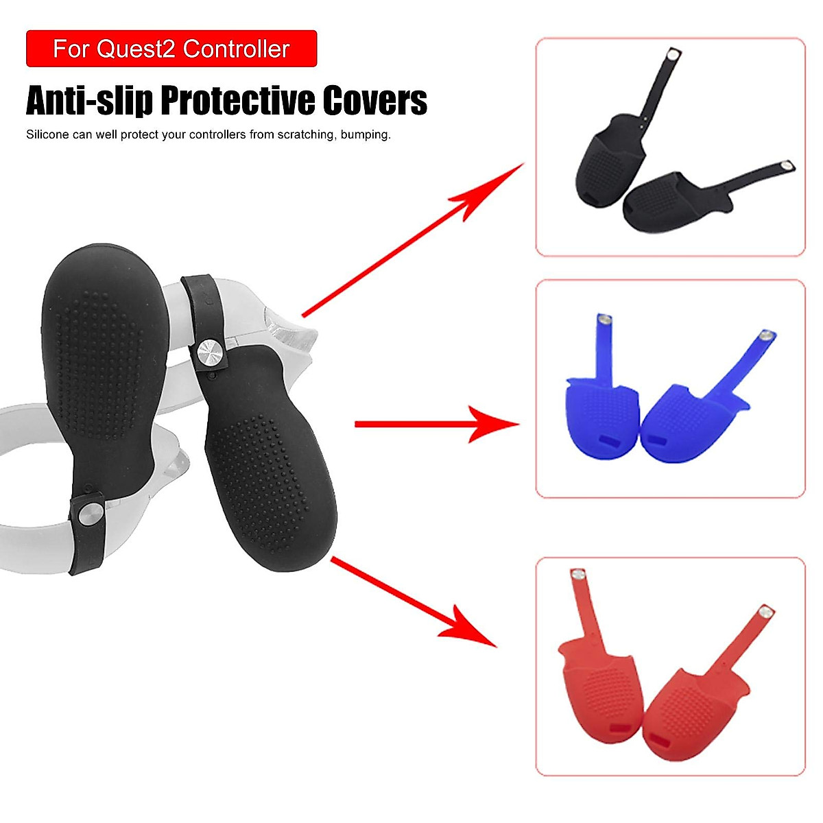 Limentar Touch Controller Grip Skin & Protective Covers, Premium Gel Shell Anti-Slip Silicone Grip Covers with Lock Belt 2 Packs, Black/Red/Blue