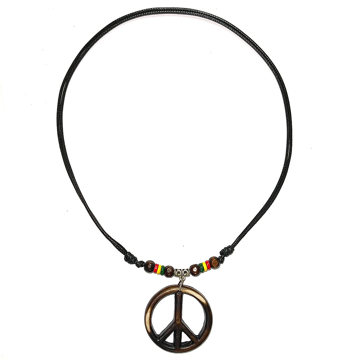 LAVIP Leather Peace Symbol Necklace - Peace Sign Pendant Rasta Hippie Hemp Hawaiian