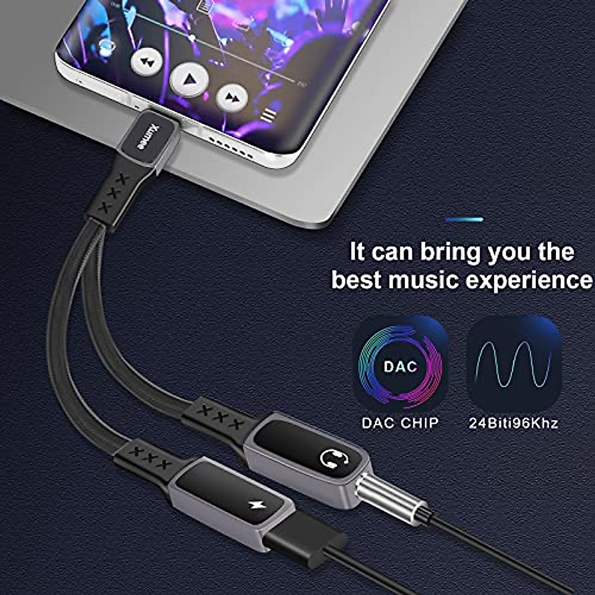 Xumee USB C to 3.5mm Audio Adapter and Charger, 2-in-1 USB-C Splitter Aux and Charging, Type C Headphones Jack Dongle Compatible with iPhone 15/15 Pro Max, Galaxy S23 S22 S21 S20 S20+ (Grey)
