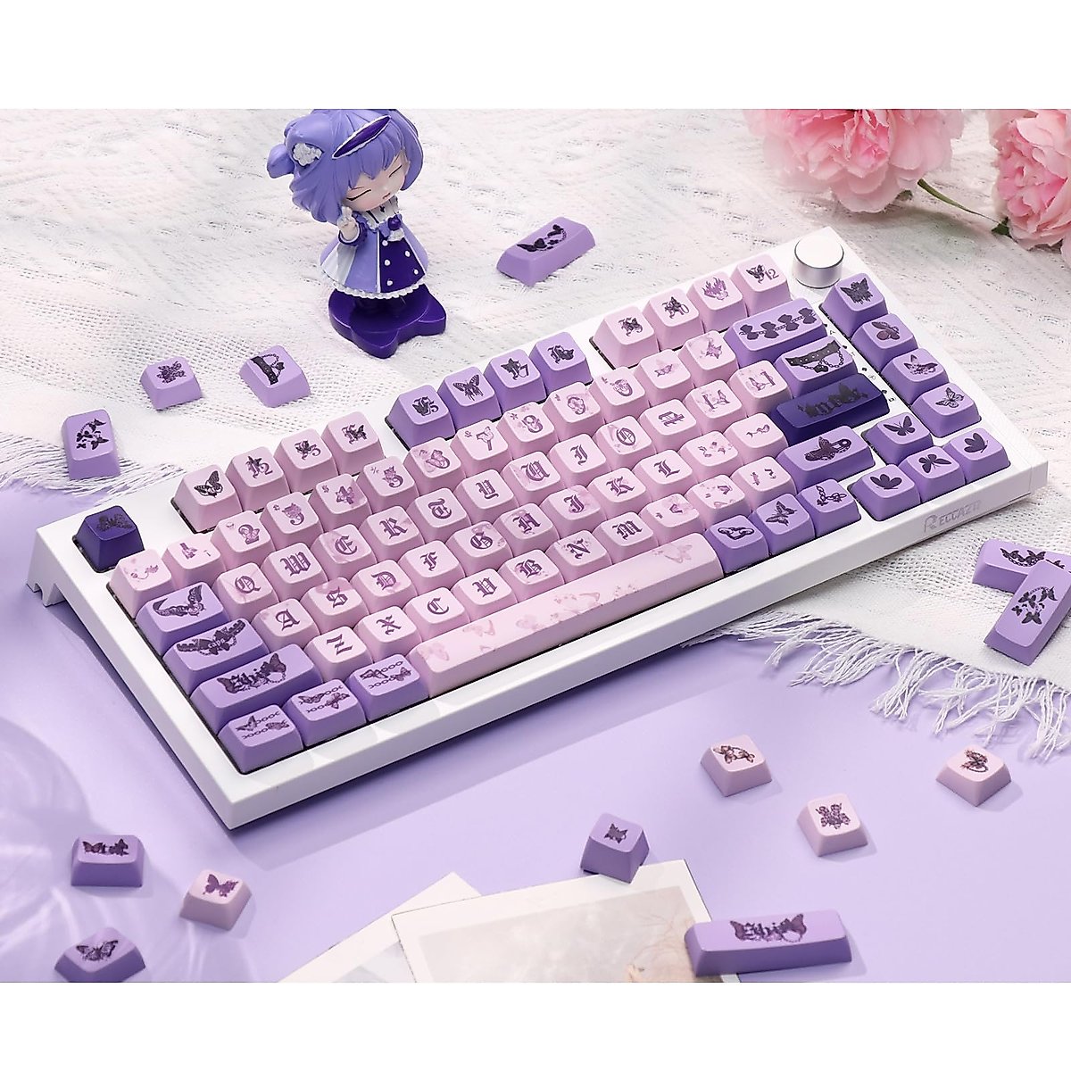 EPOMAKER Butterfly 121 Keys PBT Keycaps, MDA Profile Dye Sublimation Keycaps Set, for Mechanical Gaming Keyboard, Compatible with Cherry Gateron Kailh Otemu MX Structure