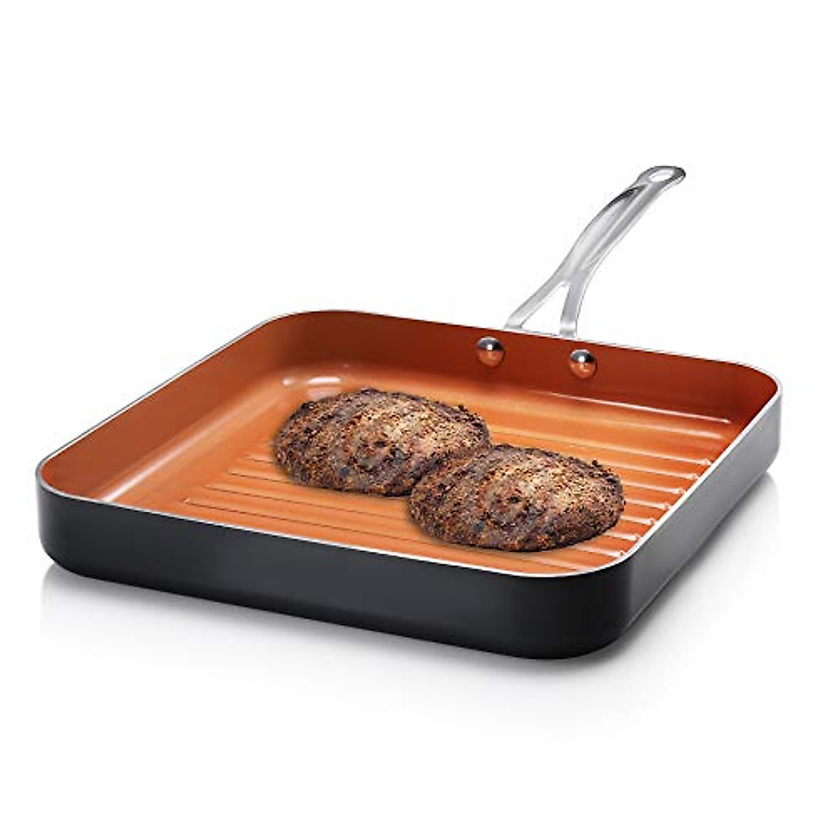 Gotham Steel Grill Pan – 10.5” Square Aluminum Grill Pan with Nonstick Surface, Sear Ridges and Stainless Steel Handle, Dishwasher and Oven Safe