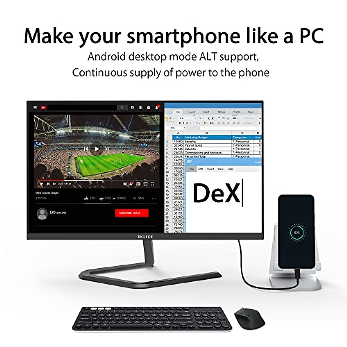 EKLEER 27 inch Ultra Thin Bezel Computer Monitor, FHD 1080p, IPS Display, HDMI, USB Type-C, 2 x USB A Hub, 75hz, Fast Charging & Mirroring Compatible with iPhone 15 Plus Pro Max/MacBook Air Pro