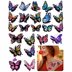3D Butterflies and Flowers Temporary Stickers Tattoo, Colorful Body Art Tattoos for Women Kids, 126Pcs