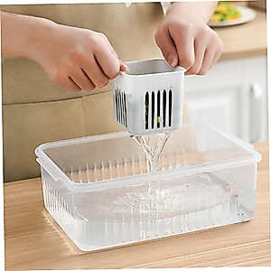 CurcKua Fridge Storage Containers Kitchen Scallion Storage Box 6-in-1 Snackle Box Container with Lid Plastic Reusable Fridge Vegie Fruit Food Fresh-Keeping Drain Box.