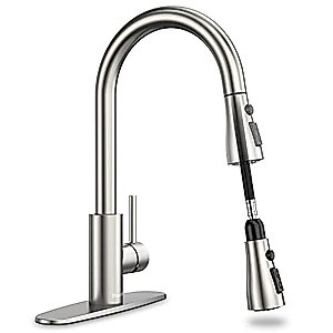Kitchen Faucets, Kitchen Faucet with Pull Down Sprayer, High Arc Single Handle Kitchen Sink Faucet with Water Lines, Brushed Nickel Kitchen Faucet with Sprayer, RV Kitchen Sink faucets