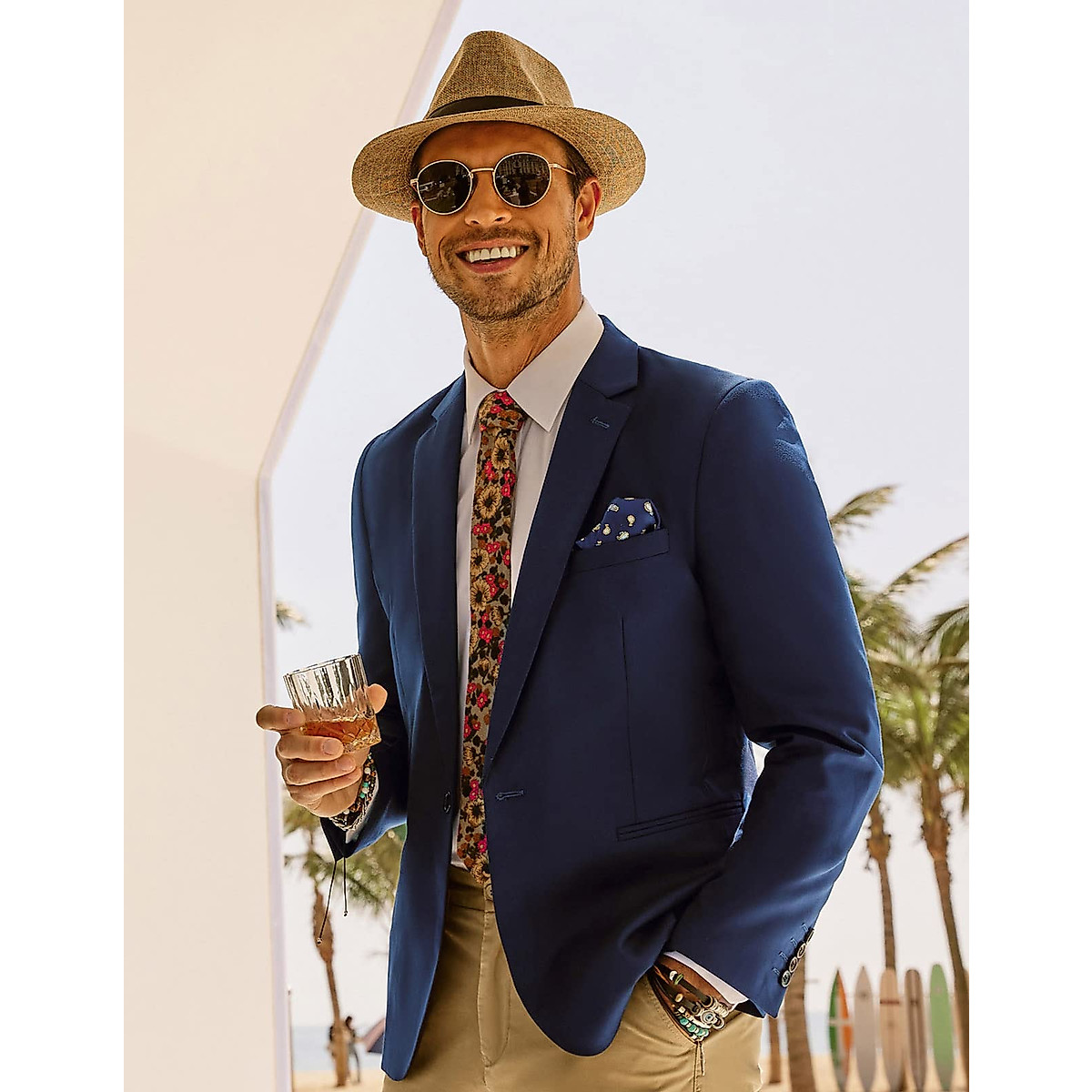 Men's One Button Blazer Jacket Party Suit Blazer Size M Navy Blue