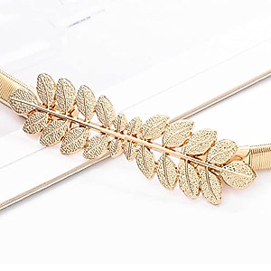 COSYDAYS Women Gold Belt for Dress Leaf Waist Belt Skinny Metal Waist Chain Leaves Dress Belts Waistband Jewelry (B)
