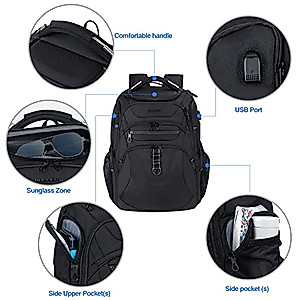 KROSER TSA Friendly Travel Laptop Backpack 18.4 inch XXXL Gaming Backpack Water-Repellent College Daypack Business Backpack with RFID Pockets & USB Port for Men/Women-Black