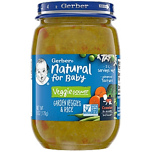 Gerber Natural for Baby 3rd Foods Veggie Power Baby Food Jar, Garden Veggies & Rice, Non GMO Pureed Baby Food with Advanced Texture for Crawlers, 6 oz (Pack of 12)