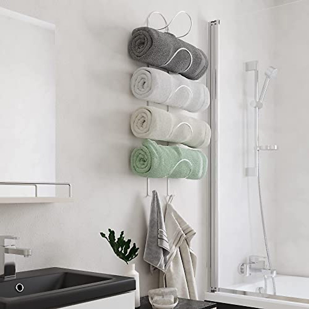 Wallniture Boto Towel Rack Wall Mounted 5 Sectional Bathroom Organizer with Hooks for Hanging Towels, Bathroom Accessories, Metal Chrome