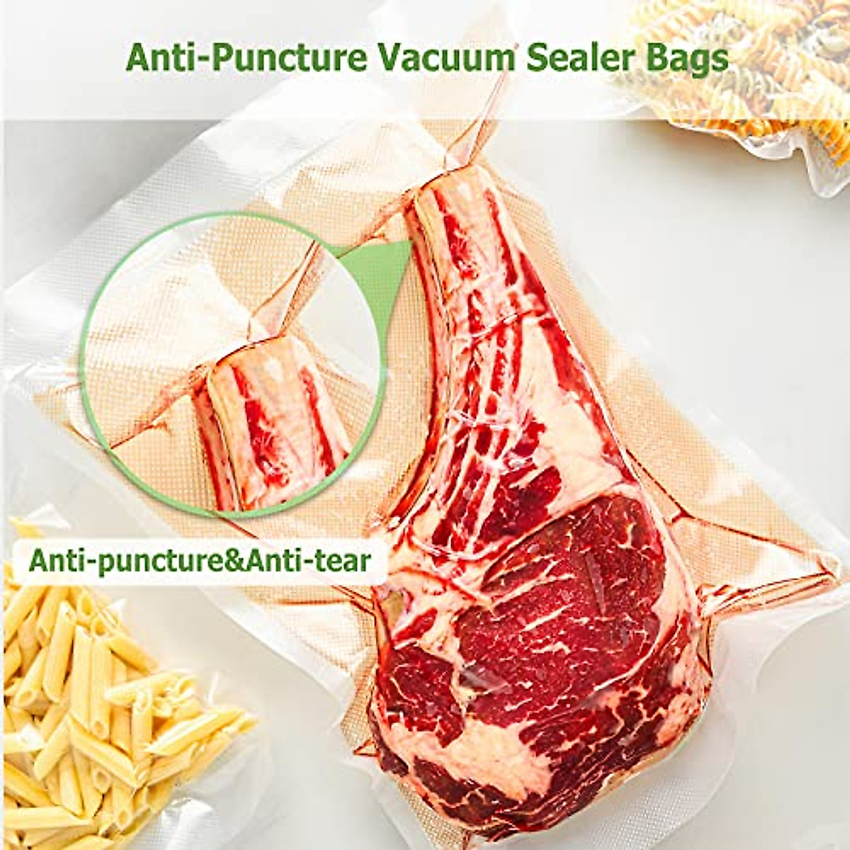 Gasbye Vacuum Sealer Bags, [200ft Mega-Pack] 4 Rolls each 8"x50' Food Saver Vacuum Sealer Bags Rolls for Custom Fit Airtight Freshness & Sous Vide, BPA Free, 7-Layer Ultra-Thick Anti-Puncture Design