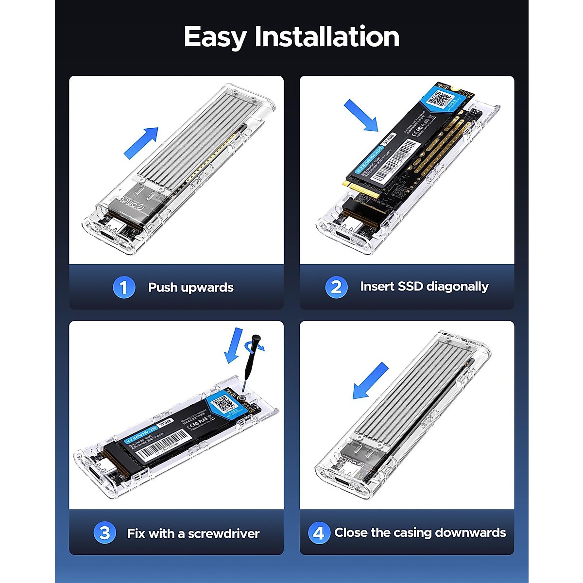 ORICO M.2 NVMe SSD Enclosure, USB 3.2 Gen 2 (10 Gbps), Transparent External Solid State Drive Adapter Enclosure for 2280 2260 2242 2230 PCI-E M2 M-Key SSD, USB Type C Converter Case-TCM2 Silver