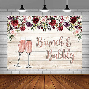 ABLIN 7x5ft Brunch and Bubbly Backdrop for Bridal Shower Rustic White Wood Red Rose Flowers Floor Photo Background Bride to Be Engagement Wedding Party Decorations Banner Props