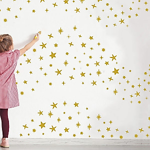 Gold Stars Wall Decals 300pcs Metallic Stars Stickers Sparkle Removable Peel and Stick for Nursery Art Fairy Room Decor Girls Bedroom