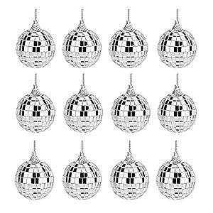 Mirror Disco Balls Set - Silver Disco Party Decoration Bright Reflective Mirror Christmas Balls Easy to Hang Suitable for Christmas, Wedding, Family Party Decoration (12 pcs)