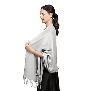 Sparkling Metallic Evening Shawl Wrap Scarf for Wedding Prom Party Dress 80" x 27" (Silver)