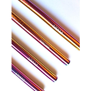 Reusable Straws Set, Stainless Steel Metal, Colorful, Includes 8 Straws, 4 Silicone Tips, 2 Cleaning Brushes, and 2 Travel Pouches, Draw String Bag and Wrap Bag for Hot & Cold Drinks