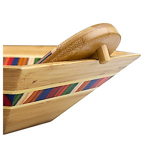 Baltique Marrakesh Collection 14" Salad Serving Bowl with Salad Hands, Bamboo and Colored Birch Wood