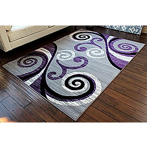 Masada Rugs, Stephanie Collection Area Rug Modern Contemporary Design 1100 Grey White Black Purple (8 Feet X 10 Feet)