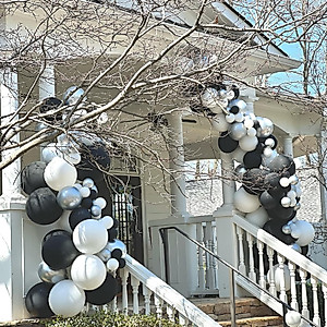 YAOWKY Black and Silver Balloons Garland Arch Kit,124pcs 18 12 10 5 Inch Black White and Silver Confetti Latex Balloons for Happy New Years Eve Party, Graduation, Wedding, Birthday Party Decorations
