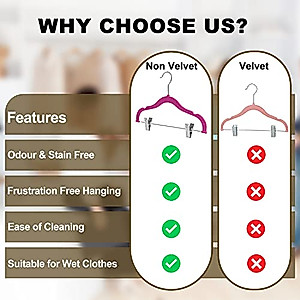 Quality Kids Children's Plastic Non Velvet Non-Flocked Thin Compact Skirt Pant Coat Hangers with Metal Clips for Skirts Pants Blouses 360° Swivel Hook, Jacket, Shirt, Legging, Suit Hangers (Pink, 10)
