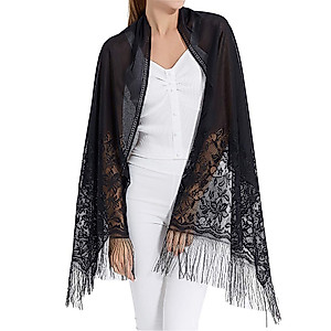 RIIQIICHY Women's Floral Lace Mesh Party Prom Wedding Shawl Scarf with Fringe