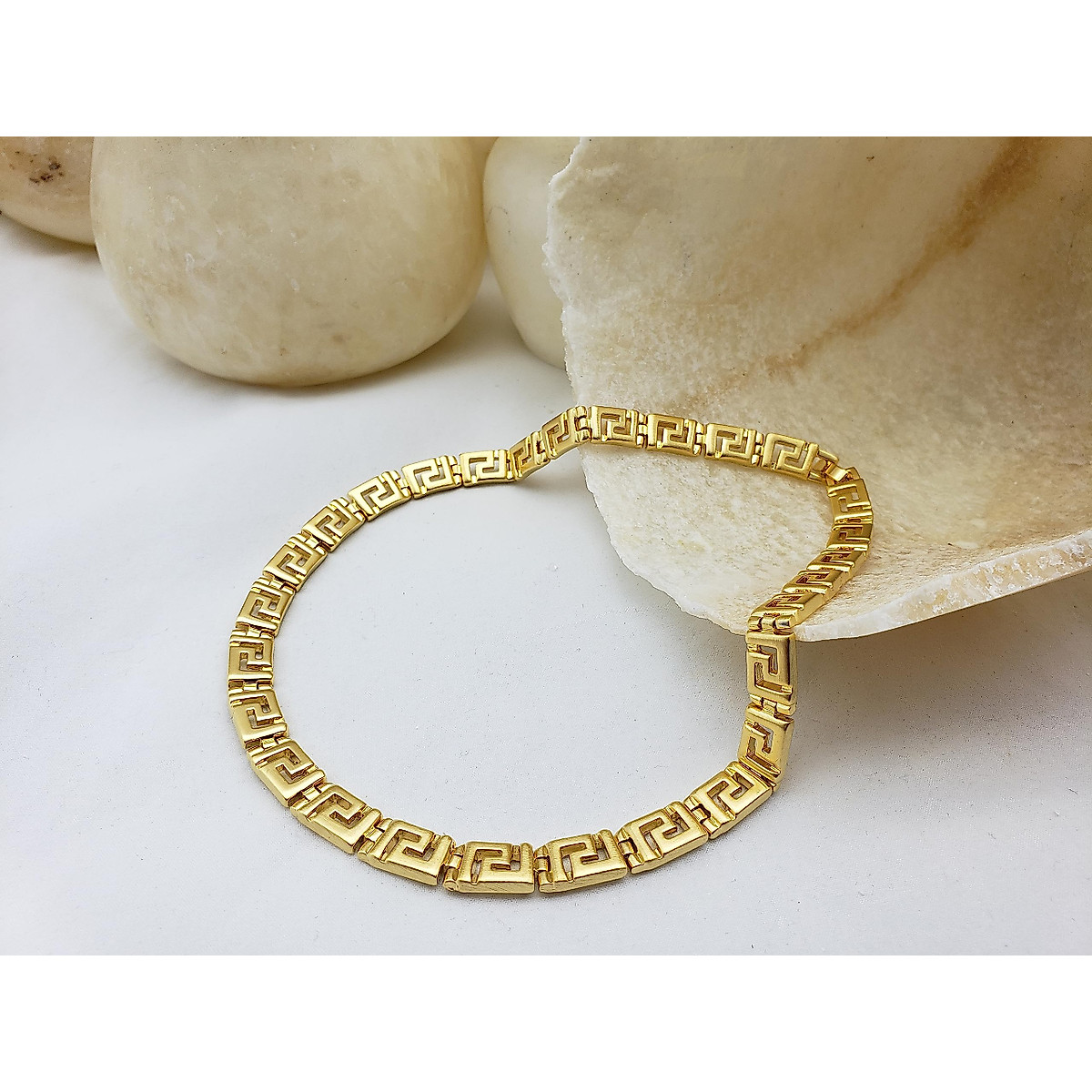 MUSEUM REPRODUCTIONS Classical Meander Gold Link Necklace - Inspired by Greek Architecture - 16"