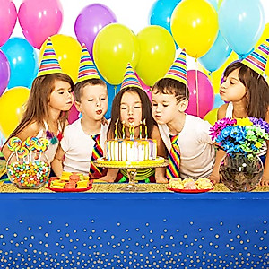 Tablecloth and Sequin Table Runner Set Polka Dots Confetti Table Cover Dining Plastic Table Cloths Glitter Decorations for Birthday Wedding Anniversary Party Supplies (Blue, Gold, 2 Pcs)