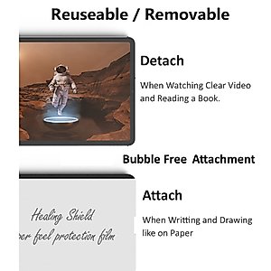 Healing Shield Reusable Paper Texture Screen Protector Compatible with Samsung Galaxy Tab S9 Plus 2023 / S8 Plus 2022 / S7 FE 2021 / S7 Plus / S7+ (12.4), Detachable and Removable Anti Glare Matte