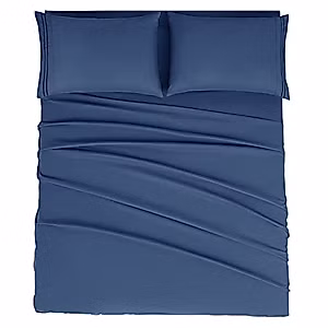 Mejoroom Full Size Sheets,1800TC Luxury Full Sheets with 16 Inch Deep Pocket,Premium Bedding Collection - Extra Soft Breathable Wrinkle Fade Stain Resistant Hypoallergenic - 4 Piece (Full, Navy)