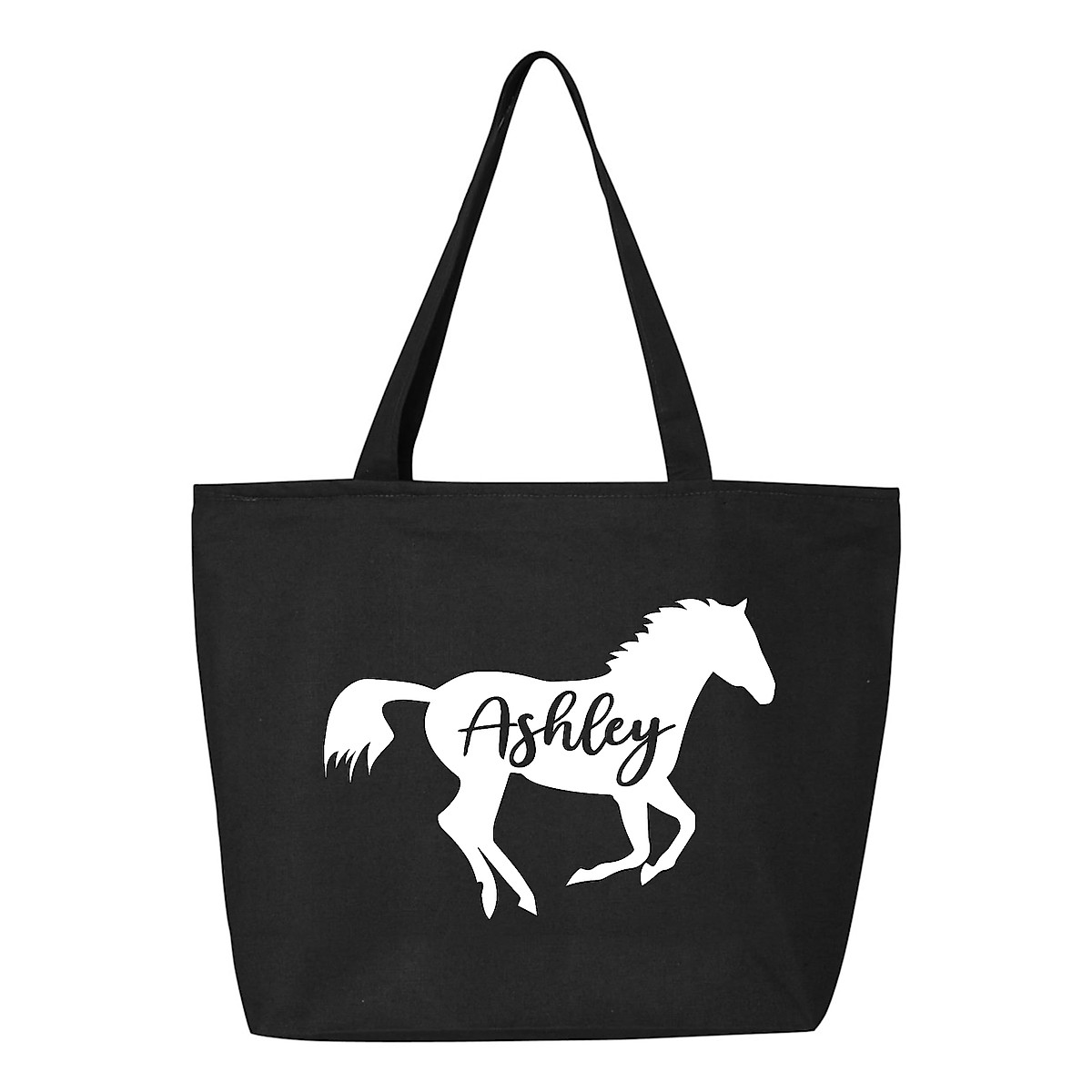 Horse Girl Tote Bag, Customized Horse Girl Tote Bag, Gifts for Horse Lover Tote Bag (Zippered Canvas Bag : 25L 20"W x 15"H x 5"D. 25" self-fabric handle. 11" handle drop)