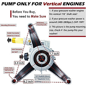 Pressure Washer Pump Replacement, 7/8'' Shaft Vertical Power Washer Pumps, 2400-2800PSI Pumps Replacement for Pump Pressure Power Washer