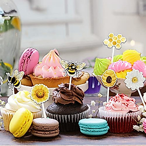 Bee Party Cupcake Topper - 36 PCS Bumble Bee Party Decorations for Kids Girls Birthday Baby Shower Honey Bee Themed Party Supplies Cake Decor