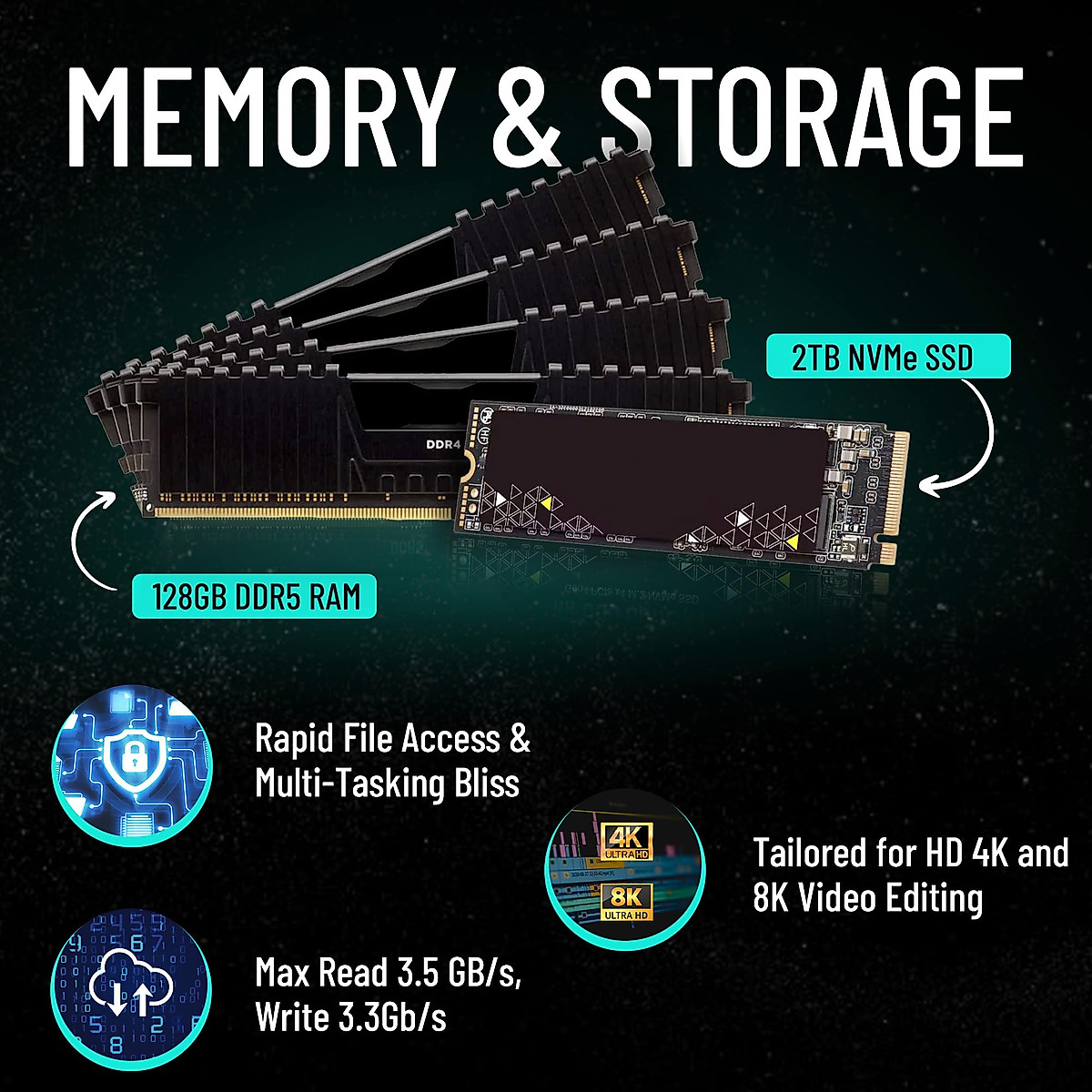 CPU Solutions Express Video Editing PC, CEV-8910-4K 8K 3D Video Editing Workstation - Intel i9-14900KF, 6.0GHz 24-Core, 128GB DDR5, 2TB NVMe SSD, Quadro RTX A4000, Windows 11 Pro Computer Tower