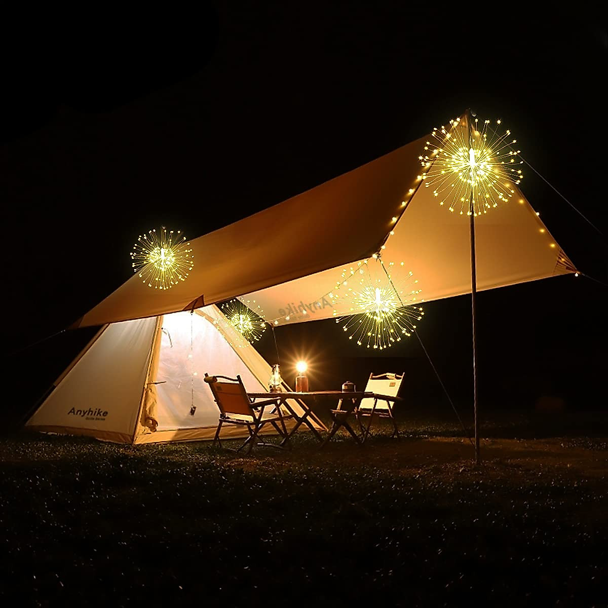 Firework Lights, 4 Pack 120 LED Copper Wire Starburst String Lights with 8 Modes Remote Waterproof Hanging Fairy Decorative Lights for Wedding Party Christmas Garden Patio Home Decoration(Warm White)