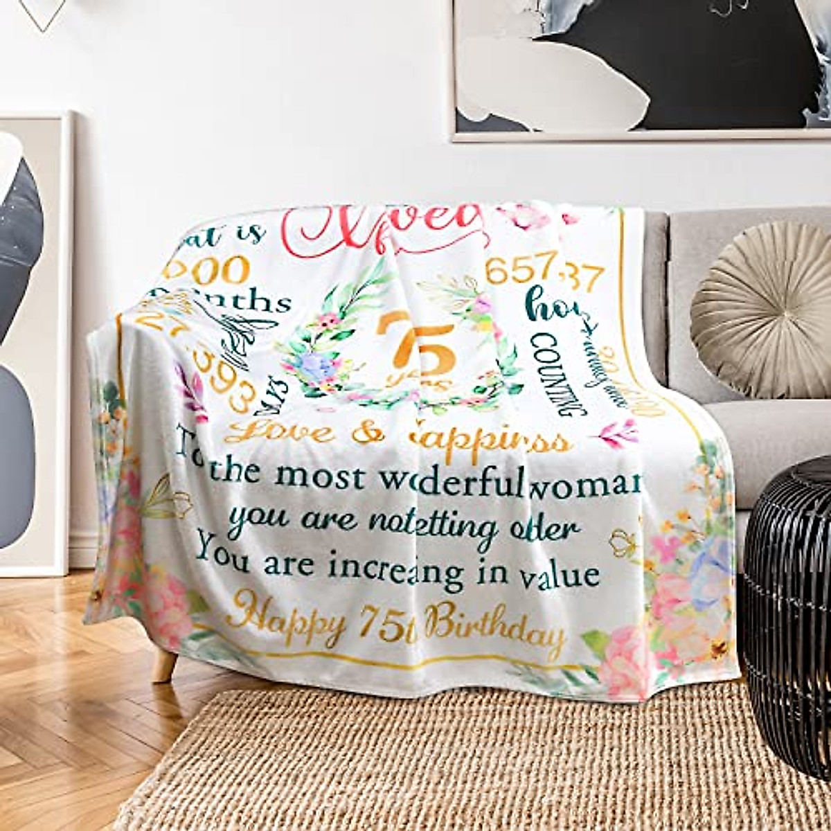 75th Birthday Gifts for Women 75th Birthday Decoration Gifts for Women Blanket for 75th Birthday 75 Birthday Gifts for Women Mom Blanket Gifts for Mom from Daughter Throw Blanket 60x50 inches