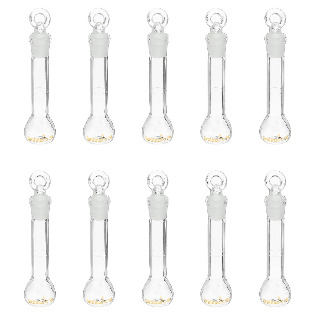 PATIKIL 5ml Volumetric Flask, 10Pcs 3.3 Borosilicate Glass Graduated Volumetric Measuring Flask with Glass Stopper Tolerance 0.22ml for Lab Experiment, Clear