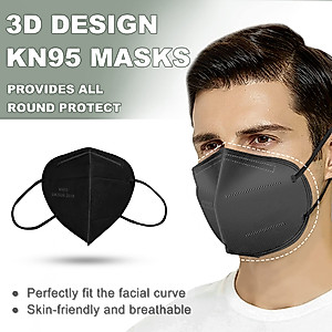 KN95 Breathable Disposable Face Mask - 60 PCS 5 Layer Design Cup Dust Safety Masks Protection, with Elastic Ear Loop and Nose Bridge Clip, Filter Efficiency≥95%