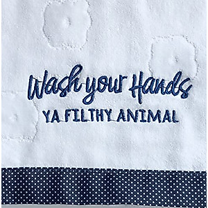 Luxury Hand Towels Set of 2 Super Soft 100Percent Cotton with Funny Decorative Embroidery Hand Towels for Bathroom or Powder Room Highly Absorbent Face Washcloth Towel 28.7 x13.7Inches White