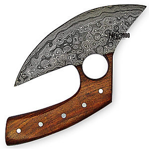 PAL 2000 KNIVES ULU-9881 Handmade Damascus Steel 6 Inch Blade Ulu Knife Rosewood Handle