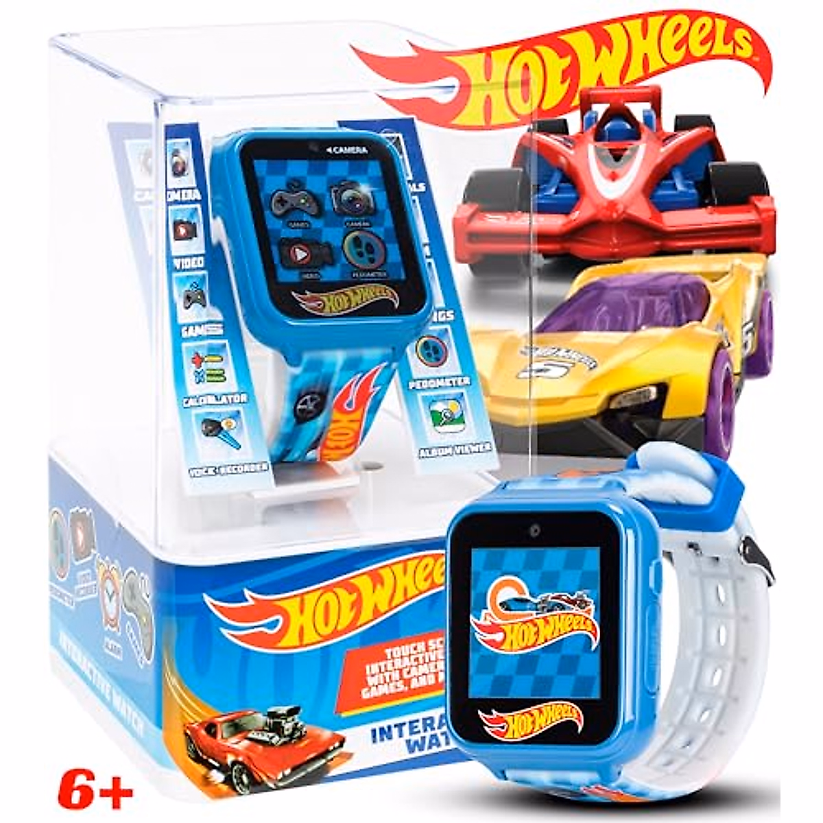 Hot Wheels Interactive Kids Smartwatch – Touchscreen Watch with Camera, Games, Voice Recorder, Step Tracker, Alarm & Timer – Racing-Inspired Design, USB Rechargeable – Fits Wrists 5.5" to 8"