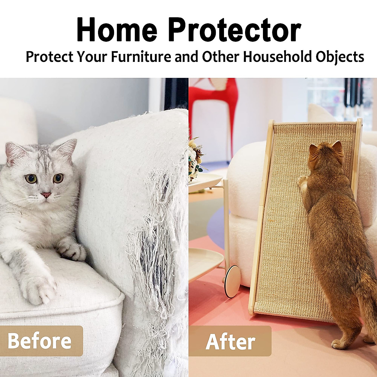 Meeyoview Cat Scratcher, L-Shape Cat Scratching Pad, Cat Scratch Furniture Protector, Durable and Natural Sisal Cat Scratching Post for Indoor Cats