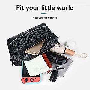 Smatree Leather Crossbody Bag for Men and Women, Sling Shoulder Backpack compatible for Nintendo Switch OLED/iPad Mini/iPhone, Water Resistant Carrying Pack for Travel, Work, Sport,Black Blue