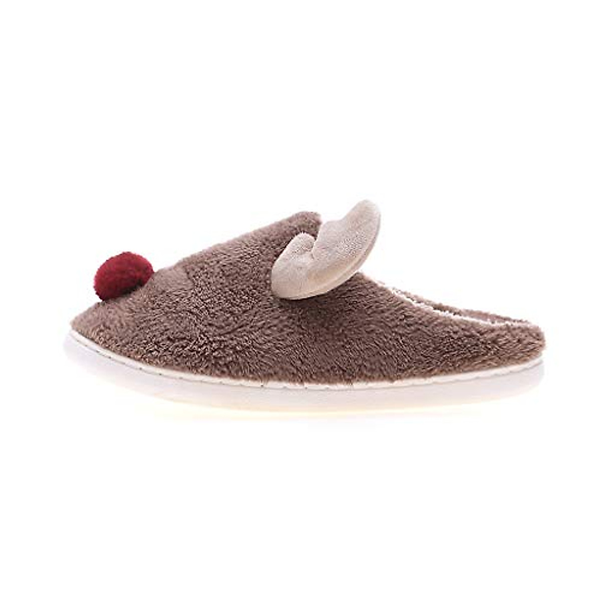 FraftO House Slippers for Men's Cute Cartoon Deer Plush Warm Non-Slip Cotton Shoes Indoor Light Walking Shoes Coffee