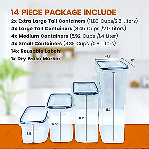 Cheer Collection Set of 14 Airtight Food Storage Containers, Pantry Organization and Storage Container Set, Kitchen Containers with Lids for Dry Foods, Flour and Sugar, Dry Erase Marker and Labels