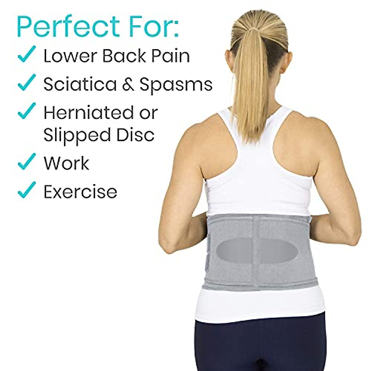 Vive Lower Back Support Brace for Men & Women - Dual Adjustable Lumbar Belt for Heavy Lifting, Herniated Disc, Sciatica, Scoliosis, & Thoracic Pain Relief - Compression Posture Device for Work or Home